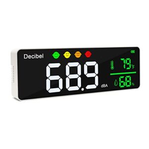 decibel meter wall hanging sound level meter 11 inch large led display noise temperature humidity meter with alarm icons indicator wide applications for classroom, studio, home, factory