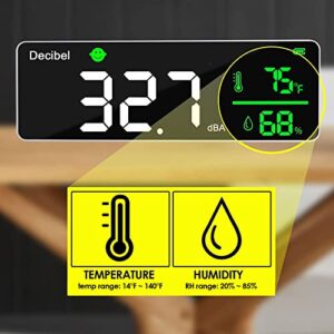 Decibel Meter Wall Hanging Sound Level Meter 11 inch Large LED Display Noise Temperature Humidity Meter with Alarm Icons Indicator Wide Applications for Classroom, Studio, Home, Factory