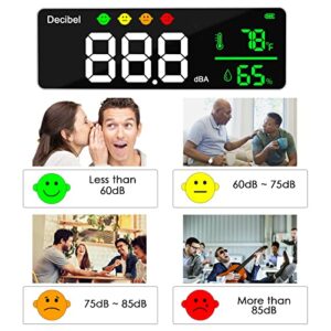 Decibel Meter Wall Hanging Sound Level Meter 11 inch Large LED Display Noise Temperature Humidity Meter with Alarm Icons Indicator Wide Applications for Classroom, Studio, Home, Factory