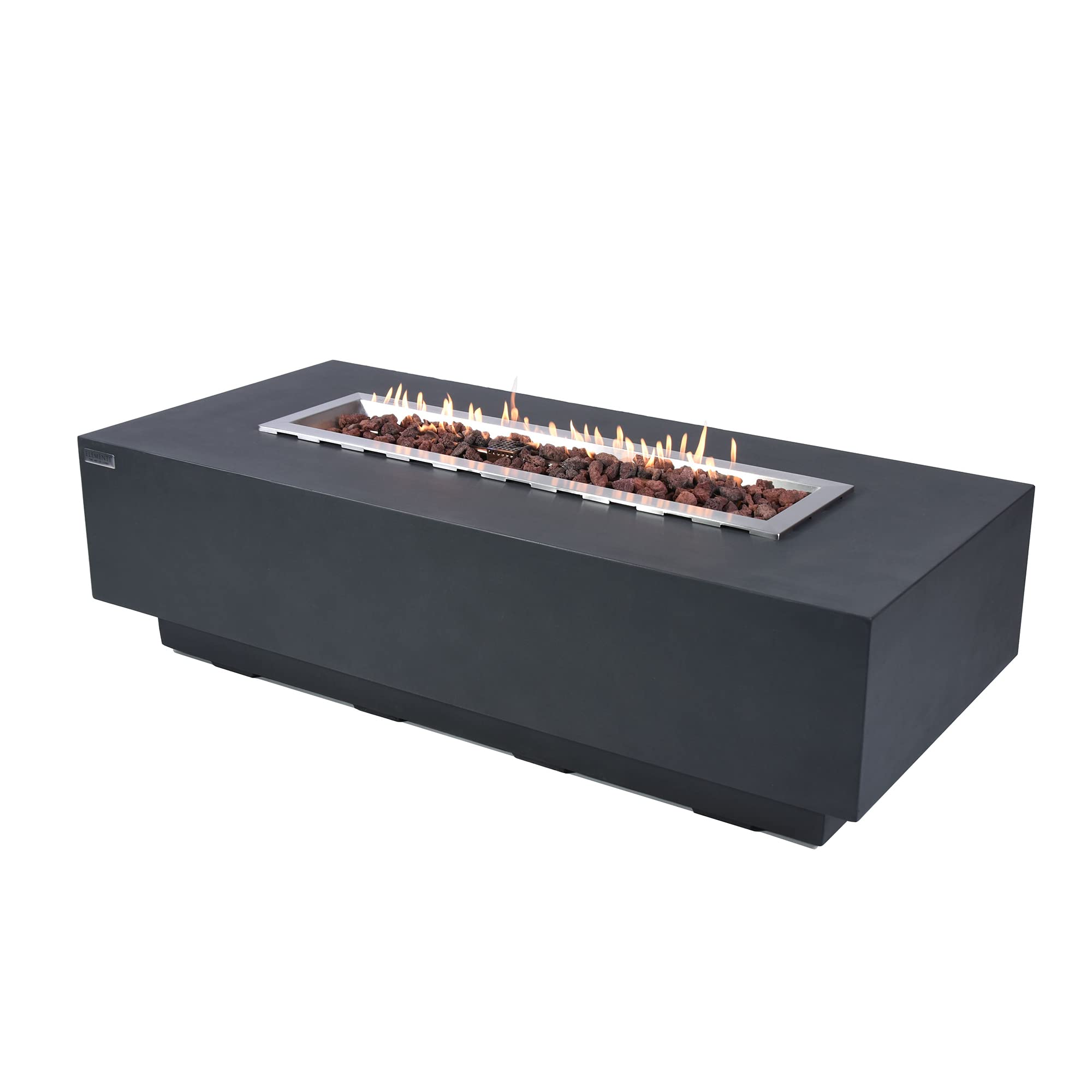 Elementi Granville 60 Inch Concrete Outdoor 45,000 BTU Rectangular Natural Gas Ignition Patio Fire Pit Table with Lava Rock & Canvas Cover, Dark Grey