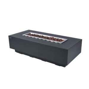 Elementi Granville 60 Inch Concrete Outdoor 45,000 BTU Rectangular Natural Gas Ignition Patio Fire Pit Table with Lava Rock & Canvas Cover, Dark Grey