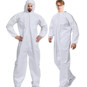 Medical Nation Hazmat Suits | 10 Pack, Medium | Disposable Protective Coveralls, Heavy Duty Full Body Painters Suit for Men & Women with Hood, Sleeves, Zipper - Breathable & Water Resistant - Medium