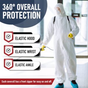 Medical Nation Hazmat Suits | 10 Pack, Medium | Disposable Protective Coveralls, Heavy Duty Full Body Painters Suit for Men & Women with Hood, Sleeves, Zipper - Breathable & Water Resistant - Medium