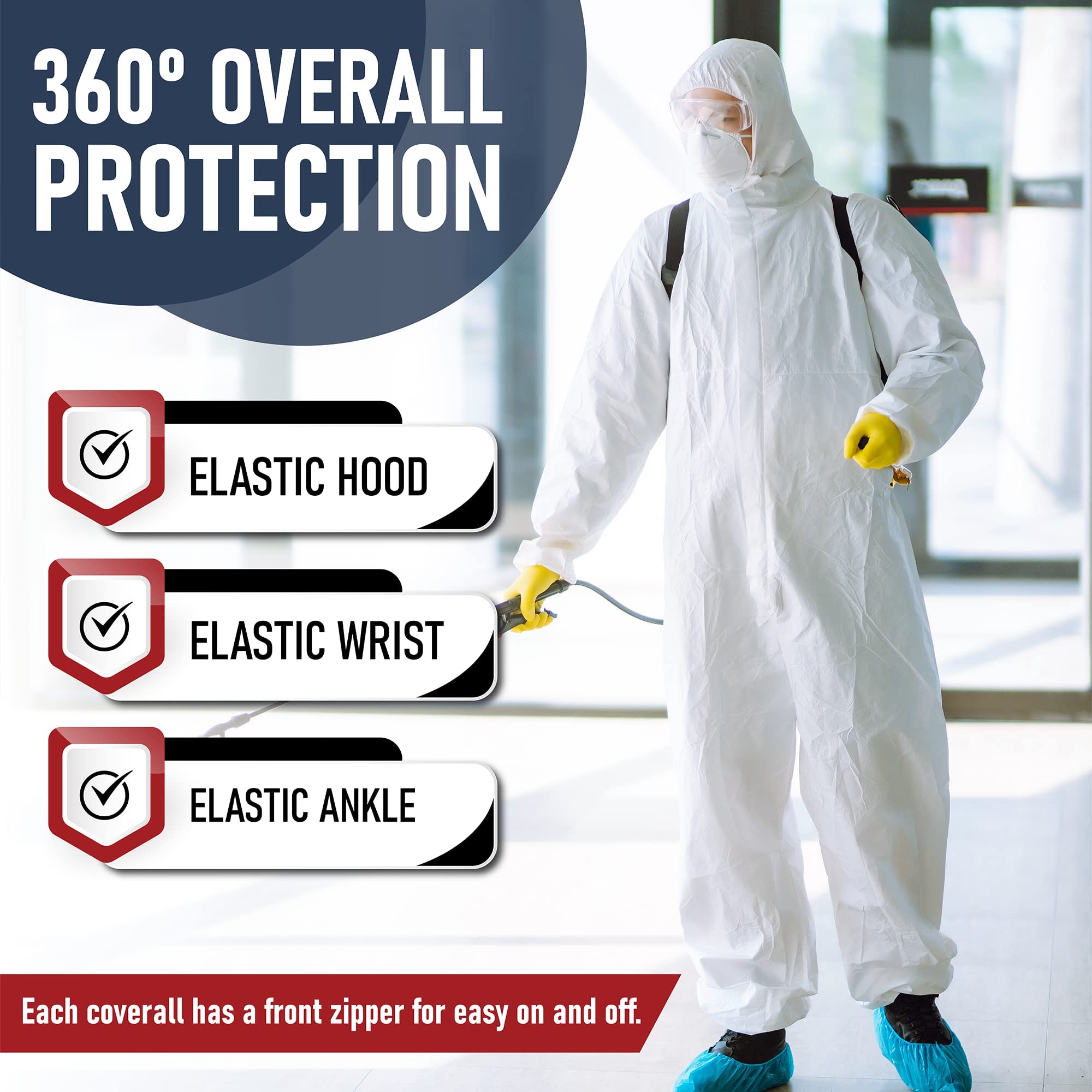 Medical Nation Hazmat Suits | 10 Pack, Medium | Disposable Protective Coveralls, Heavy Duty Full Body Painters Suit for Men & Women with Hood, Sleeves, Zipper - Breathable & Water Resistant - Medium