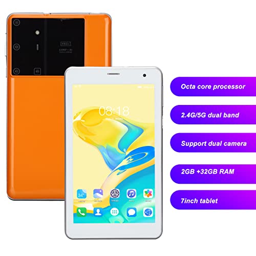 7inch Tablet, HD IPS Screen 2G ROM 32G RAM Tablet 2.4G 5G Dual Band WiFi Tablet PC, Support 128GB TF Card, Bluetooth, Dual Camera, Octa Core Processor, for Android 9.0(Orange)