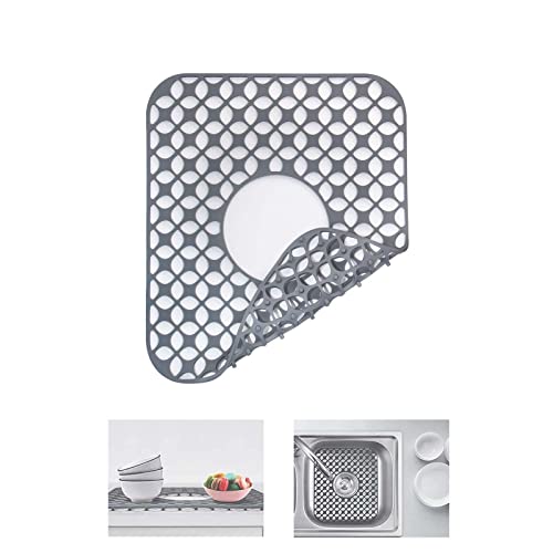 Sink Protectors for Kitchen Sink, SCITURE Sink Mats for Kitchen Stainless/Ceramic Sinks, Folding Non-slip Kitchen Sink Mat, Heat Resistant Silicone Sink Mat (1 Pcs, Grey, 13.58 ''x 11.6 '')