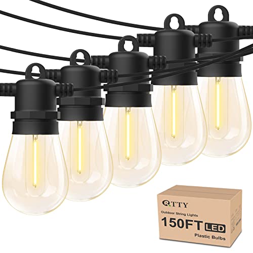 RTTY Outdoor String Lights 150 ft,Led Outside Patio Lights String with 45pcs Plastic Bulbs,Shatterproof String Lights for Backyard,Cafe,Bistro