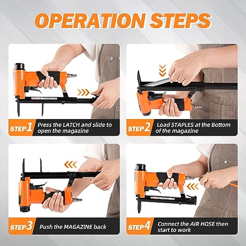 KAMSIN KN7116L 22 Gauge Pneumatic Upholstery Stapler, 3/8-inch(9.0mm) Crown Fine Wire Stapler Gun, 1/4-inch to 5/8-inch(6-16mm) Leg Length Long Nose Upholstery Staple Gun for Upholstering