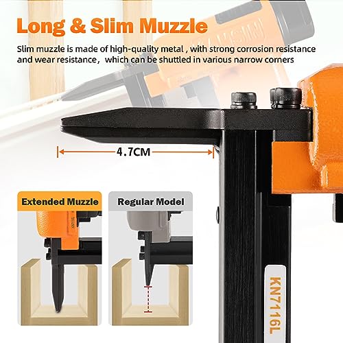 KAMSIN KN7116L 22 Gauge Pneumatic Upholstery Stapler, 3/8-inch(9.0mm) Crown Fine Wire Stapler Gun, 1/4-inch to 5/8-inch(6-16mm) Leg Length Long Nose Upholstery Staple Gun for Upholstering