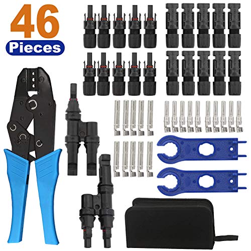 DasMarine Solar Panel Tools,Solar Connector kit Including 10 Pairs Female and Male Connectors, 2 Pieces Spanner, Y Branch Connector and Solar Crimping Tool