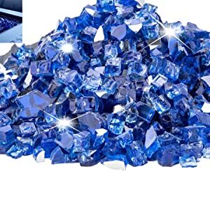 Fire Glass for Fire Pit, 1/2-Inch Reflective Fireplace Glass Rocks for Fire Pit Table,10 lbs Fire Glass for Propane Fire Pit,Cobalt Blue Fire Glass for Fire Pit,Outdoors and Indoors Firepit Glass