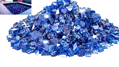 Fire Glass for Fire Pit, 1/2-Inch Reflective Fireplace Glass Rocks for Fire Pit Table,10 lbs Fire Glass for Propane Fire Pit,Cobalt Blue Fire Glass for Fire Pit,Outdoors and Indoors Firepit Glass