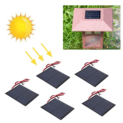 5Pcs Mini Solar Panel, DC 5.5V Solar Power Module 160mA Mini Solar Power Supply Board with 30CM Red and Black Wire