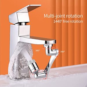 1440° Multifunctional Rotating Splash proof Filter Extender Faucet Aerator 2 Water Outlet Modes Swivel Robotic Arm Adapter for Bathroom Kitchen