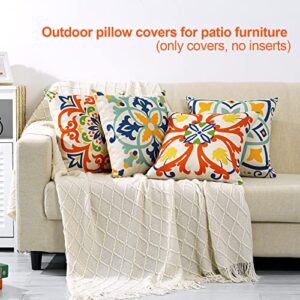 UINI Outdoor Pillow Covers Set of 4, Waterproof Pillow Covers 18x18 Inch, Boho Decorative Throw Pillow Covers for Furniture, Patio, Balcony (Orange)