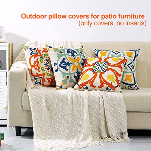 UINI Outdoor Pillow Covers Set of 4, Waterproof Pillow Covers 18x18 Inch, Boho Decorative Throw Pillow Covers for Furniture, Patio, Balcony (Orange)