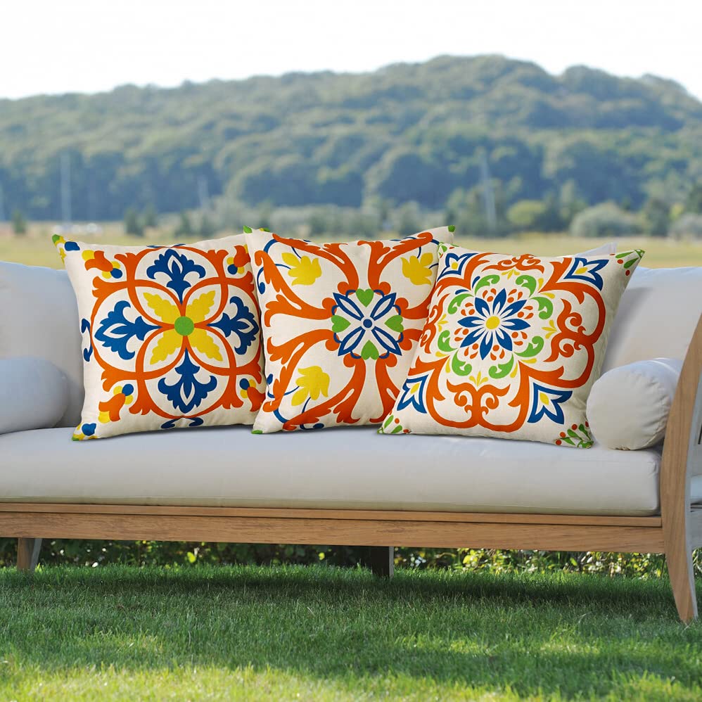 UINI Outdoor Pillow Covers Set of 4, Waterproof Pillow Covers 18x18 Inch, Boho Decorative Throw Pillow Covers for Furniture, Patio, Balcony (Orange)