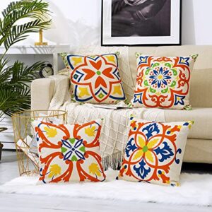 UINI Outdoor Pillow Covers Set of 4, Waterproof Pillow Covers 18x18 Inch, Boho Decorative Throw Pillow Covers for Furniture, Patio, Balcony (Orange)