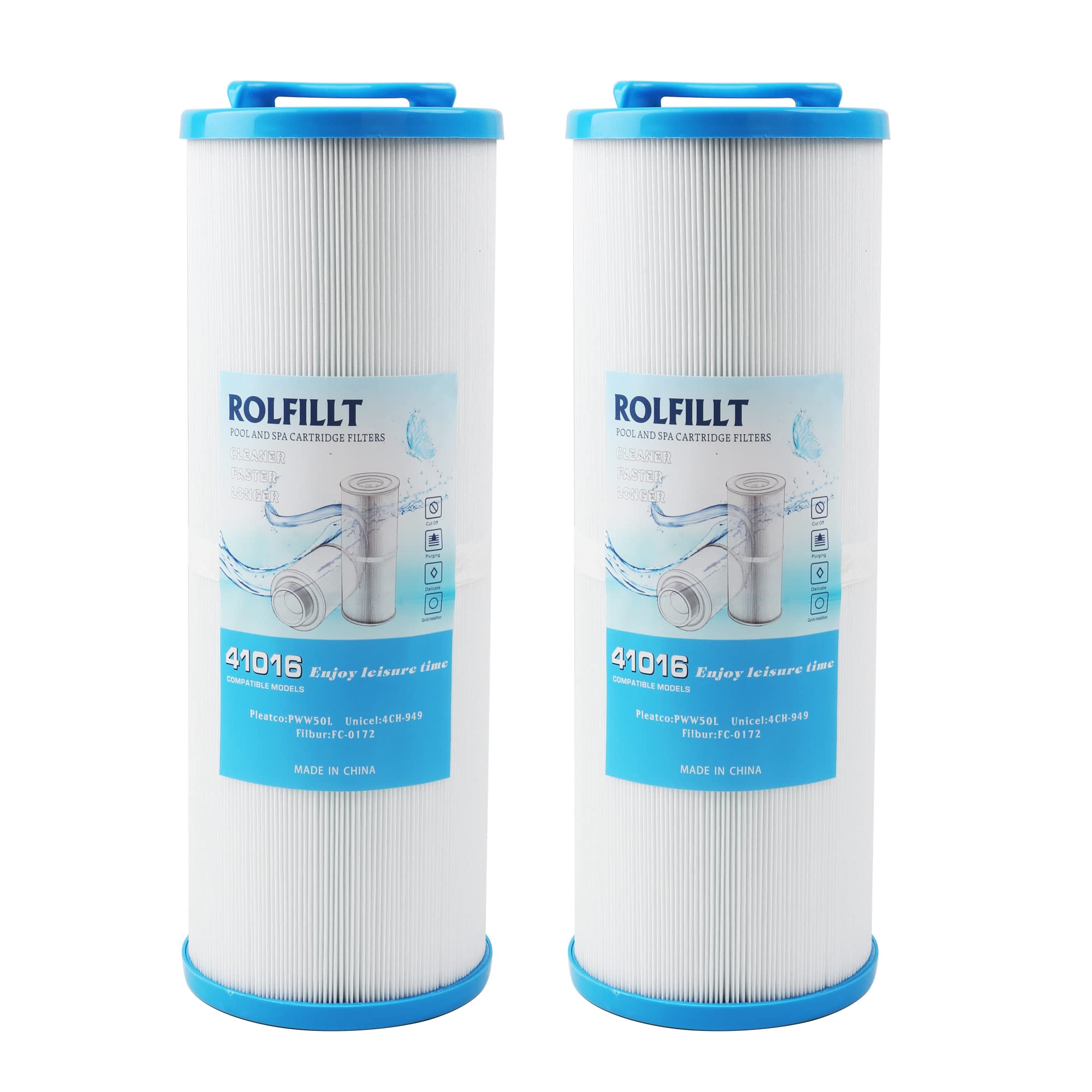 ROLFILLT 4CH-949 Spa Filter Replaces Unicel 4CH-949, Pleatco PWW50L, Filbur FC-0172, SD-01143, 817-4050, Rising Dragon 50, Waterway Teleweir 50 sqft Filter Cartridge 2 Pack