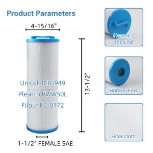 ROLFILLT 4CH-949 Spa Filter Replaces Unicel 4CH-949, Pleatco PWW50L, Filbur FC-0172, SD-01143, 817-4050, Rising Dragon 50, Waterway Teleweir 50 sqft Filter Cartridge 2 Pack