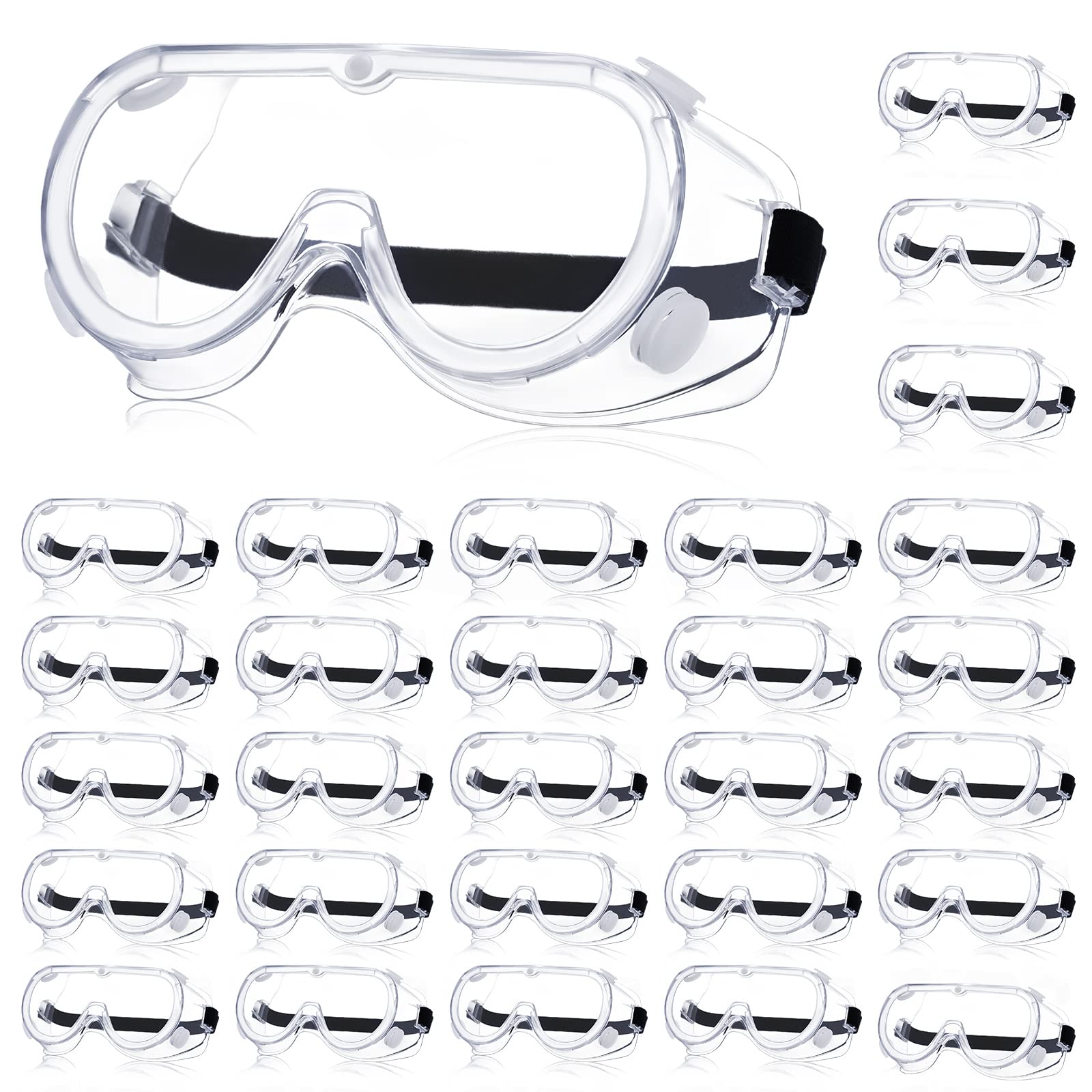 Yunsailing 30 Pack Protective Safety Goggles Clear Lab Goggles Over Glasses Anti Fog Eye Protection Goggles for Men Women (Clear)