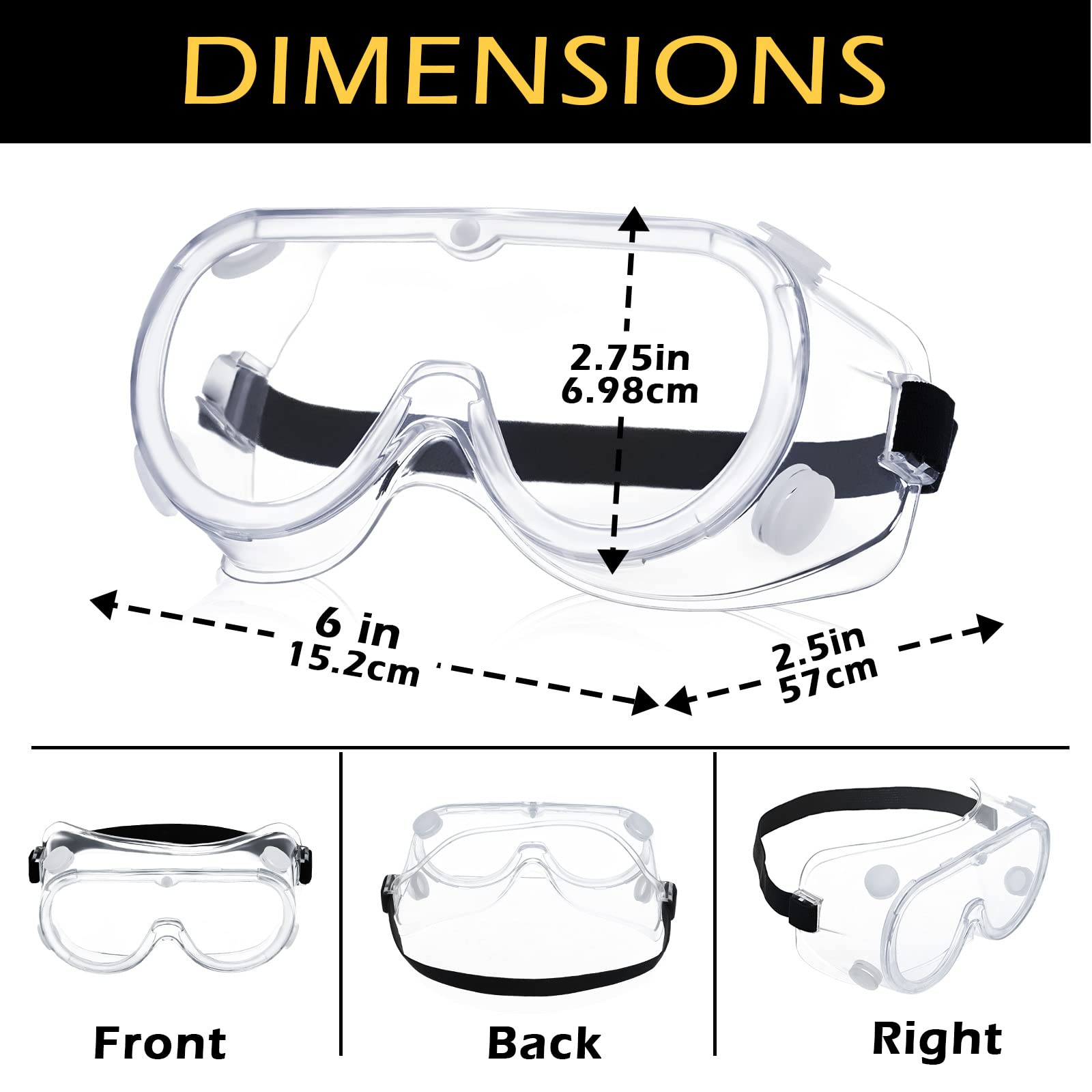 Yunsailing 30 Pack Protective Safety Goggles Clear Lab Goggles Over Glasses Anti Fog Eye Protection Goggles for Men Women (Clear)