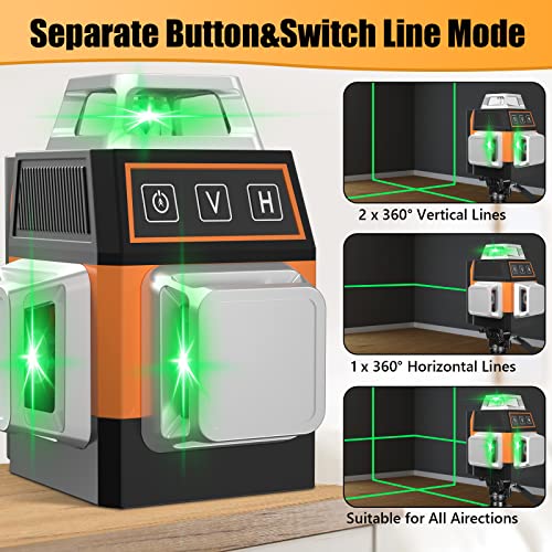 OMMO Laser Level, 12 Lines Green Laser Level Self Leveling Tool, 150ft Mini Laser Level Beam Tool with Two 360° Vertical and One 360° Horizontal Lines, Magnetic Stand and USB Cable Included