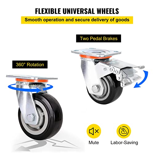 VEVOR Drywall Cart, 45.3"L × 21.7"W × 31.5"H Drywall Sheet Carts with 2200 LBS/1 Ton Load Capacity, Heavy Duty Plasterboard Trolley w/ Four 5" Wheels, Service Dolly for Handling Sheetrock Sheet Panel