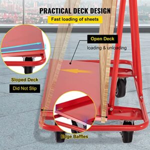 VEVOR Drywall Cart, 45.3"L × 21.7"W × 31.5"H Drywall Sheet Carts with 2200 LBS/1 Ton Load Capacity, Heavy Duty Plasterboard Trolley w/ Four 5" Wheels, Service Dolly for Handling Sheetrock Sheet Panel