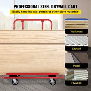 VEVOR Drywall Cart, 45.3"L × 21.7"W × 31.5"H Drywall Sheet Carts with 2200 LBS/1 Ton Load Capacity, Heavy Duty Plasterboard Trolley w/ Four 5" Wheels, Service Dolly for Handling Sheetrock Sheet Panel