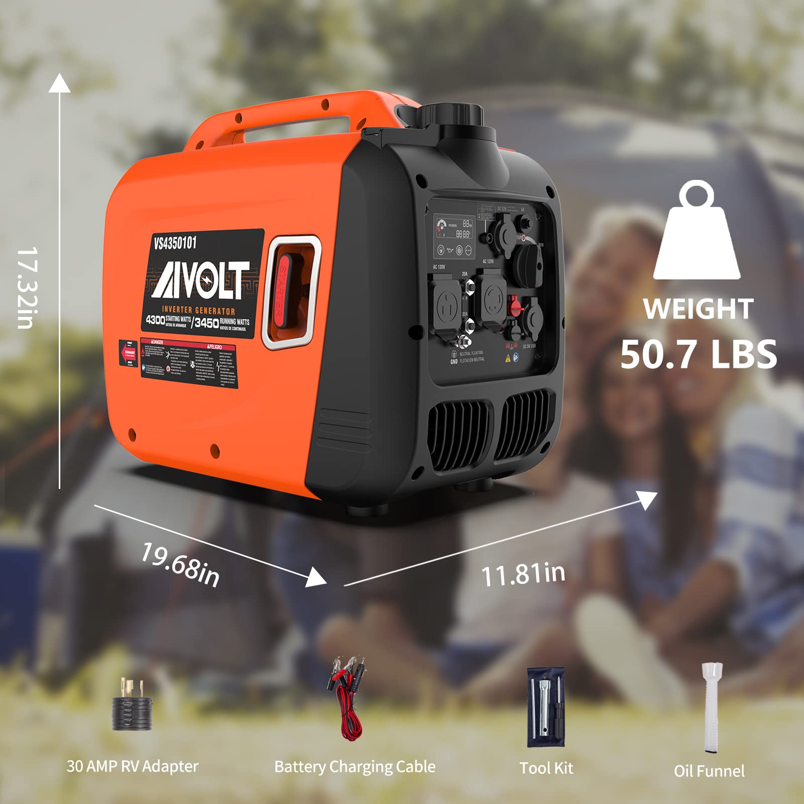 AIVOLT Inverter Generator 4300W Gas Powered Portable Generator Super Quiet Outdoor Generator RV Ready for Camping Tools and Home Use, EPA Compliant