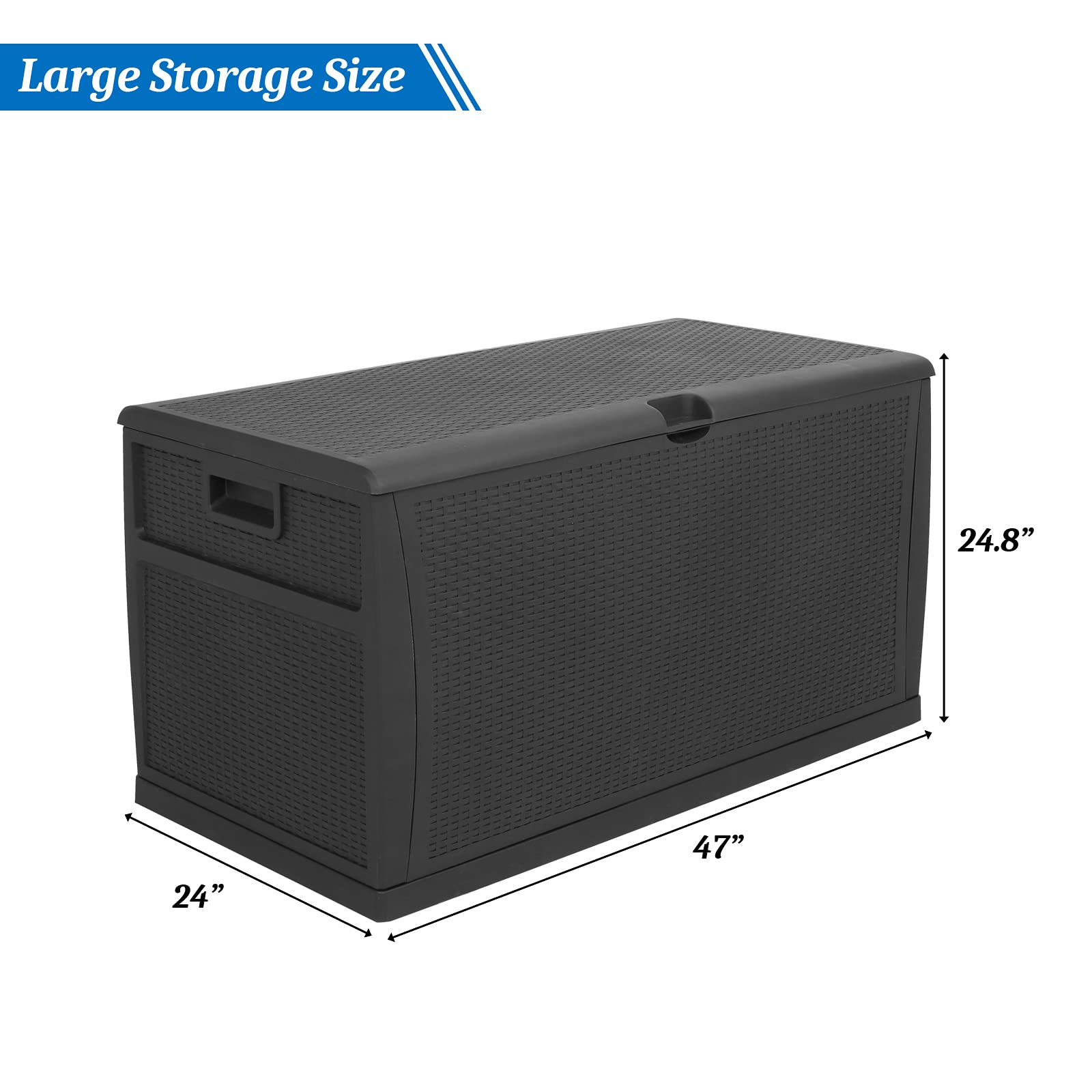 VINGLI 120 Gallon Large Deck Box Outdoor Storage Box with Lid, Plastic Patio Furniture Container Bin Rattan Grain Surface for Cushions Toys Garden Tools Pool Accessories (Black)