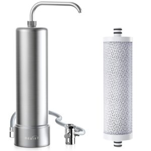 oemiry om-cf01 countertop water filter & om-cf01 replacement filter, reduces 99.99% lead, chlorine, heavy metals, bad taste & odor (2 filters included)