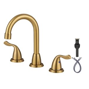 gold bathroom faucet, arcora 8 inch widespread bathroom faucet 3 hole, 2 handles bathroom sink bathroom with drain assembly, brushed gold faucet for bathroom sink