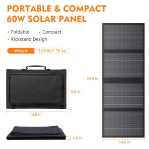 250Wh Portable Power Station with 60W Solar Panel, Solar Generator Outdoor Backup Battery Supply with AC Outlet for Tent Camping, Home Emergency, Traveling, RV Trip