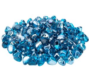 fire glass diamond 1 inch firepit glass rock 10-pound fire glass diamonds for fire pit fireplace, propane fire pit, landscaping - blue fire glass diamonds