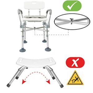 KMINA - Padded Shower Chair with Arms and Back (330 lbs) with Double Reinforced Crossbar and Cushion, Heavy Duty Shower Seat for Adults, Shower Chair for Inside Shower White - Made in Europe