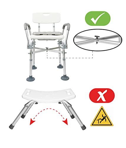 KMINA - Padded Shower Chair with Arms and Back (330 lbs) with Double Reinforced Crossbar and Cushion, Heavy Duty Shower Seat for Adults, Shower Chair for Inside Shower White - Made in Europe