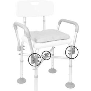 KMINA - Padded Shower Chair with Arms and Back (330 lbs) with Double Reinforced Crossbar and Cushion, Heavy Duty Shower Seat for Adults, Shower Chair for Inside Shower White - Made in Europe