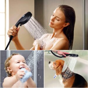 Shower Head with 10 Functions, Craftforce High Pressure Shower Head with Handheld, 8 Spray Settings & 2 Power Jet Modes Shower Head with 5ft Hose,Bracket,Spare Shower Filter & Rubber Wash,Matte Black