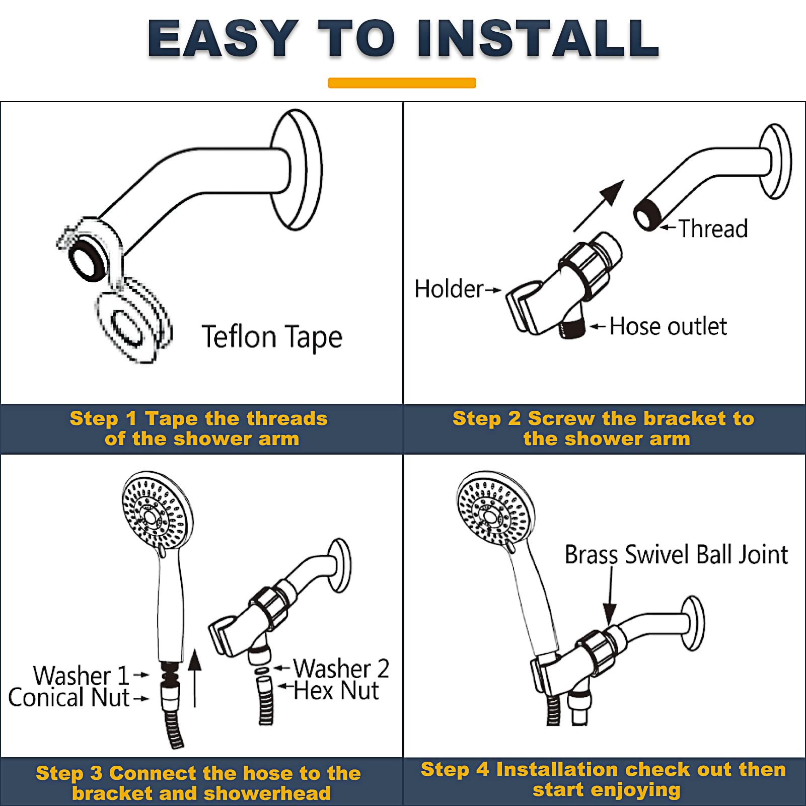 Shower Head with 10 Functions, Craftforce High Pressure Shower Head with Handheld, 8 Spray Settings & 2 Power Jet Modes Shower Head with 5ft Hose,Bracket,Spare Shower Filter & Rubber Wash,Matte Black