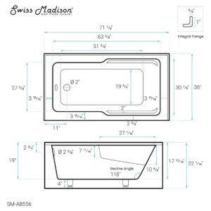 Swiss Madison Well Made Forever Voltaire 72" x 36" Left-Hand Drain Alcove Bathtub with Apron