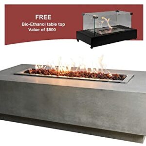 Elementi Granville Outdoor Fire Pit Natural Gas Table 60 Inches Rectangle Firepit Table Concrete Electronic Ignition | Cover & Lava Rock Included | Free Ethanol Tabletop