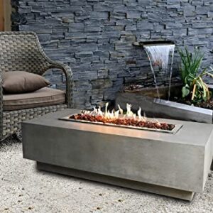 Elementi Granville Outdoor Fire Pit Natural Gas Table 60 Inches Rectangle Firepit Table Concrete Electronic Ignition | Cover & Lava Rock Included | Free Ethanol Tabletop