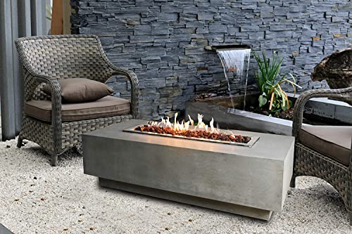 Elementi Granville Outdoor Fire Pit Natural Gas Table 60 Inches Rectangle Firepit Table Concrete Electronic Ignition | Cover & Lava Rock Included | Free Ethanol Tabletop