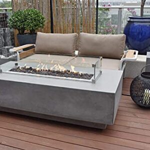 Elementi Granville Outdoor Fire Pit Natural Gas Table 60 Inches Rectangle Firepit Table Concrete Electronic Ignition | Cover & Lava Rock Included | Free Ethanol Tabletop