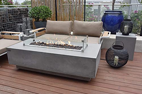 Elementi Granville Outdoor Fire Pit Natural Gas Table 60 Inches Rectangle Firepit Table Concrete Electronic Ignition | Cover & Lava Rock Included | Free Ethanol Tabletop