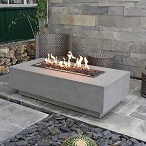 Elementi Granville Outdoor Fire Pit Natural Gas Table 60 Inches Rectangle Firepit Table Concrete Electronic Ignition | Cover & Lava Rock Included | Free Ethanol Tabletop