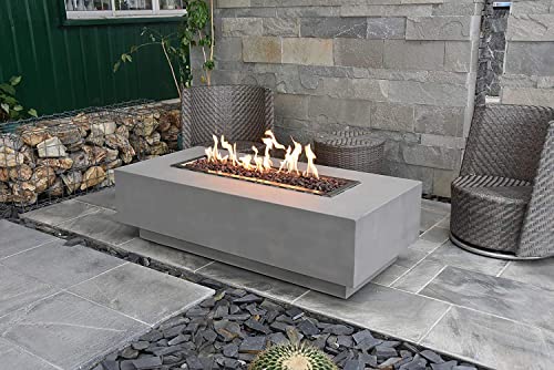 Elementi Granville Outdoor Fire Pit Natural Gas Table 60 Inches Rectangle Firepit Table Concrete Electronic Ignition | Cover & Lava Rock Included | Free Ethanol Tabletop