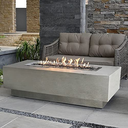 Elementi Granville Outdoor Fire Pit Natural Gas Table 60 Inches Rectangle Firepit Table Concrete Electronic Ignition | Cover & Lava Rock Included | Free Ethanol Tabletop